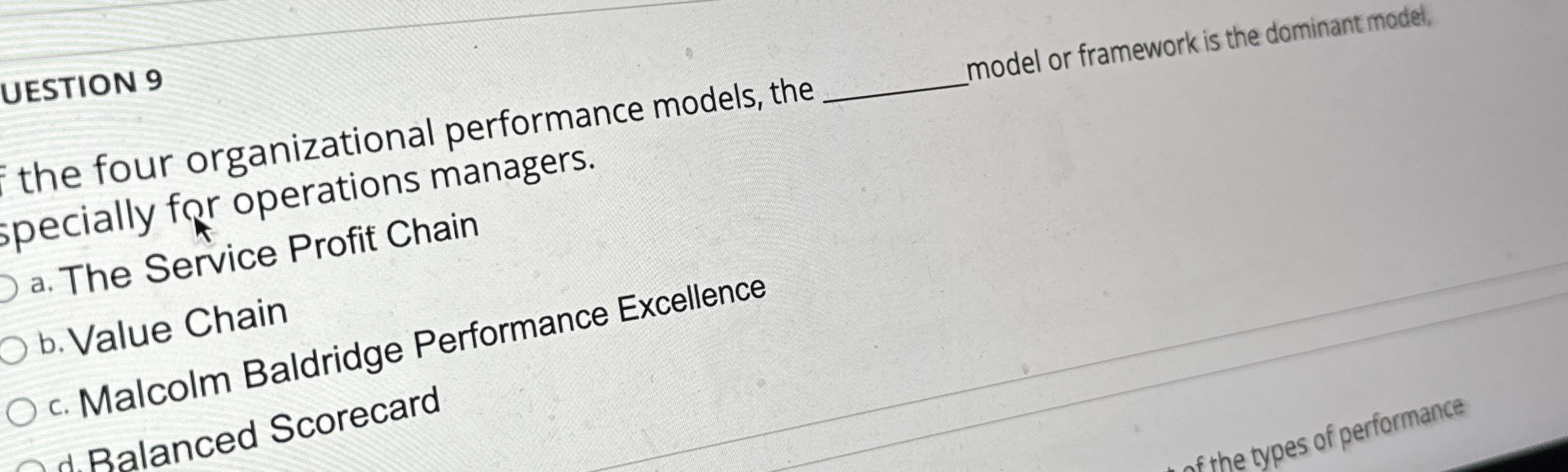 Solved UESTION 9the four organizational performance models, | Chegg.com