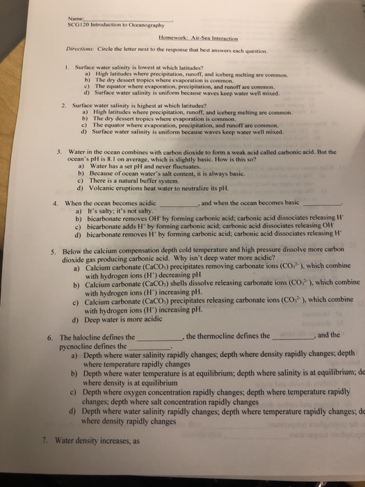 Solved Name SCGI 20 Introduction to Oceanography Homework | Chegg.com