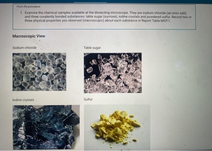 Solved From the procedure 1. Examine the chemical samples | Chegg.com