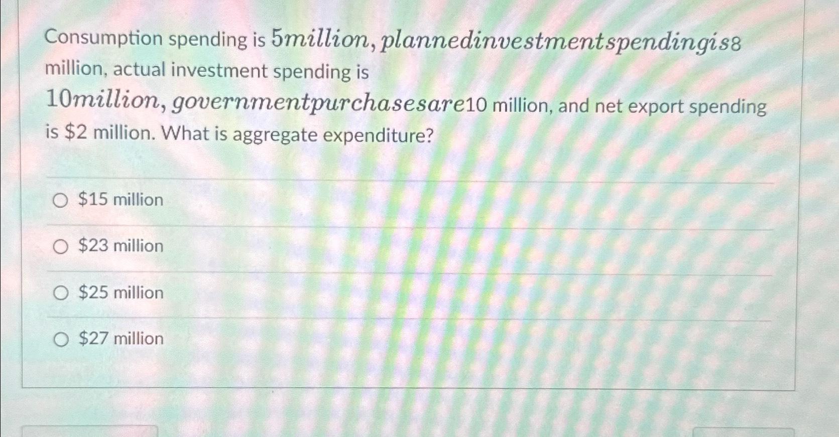 Solved Consumption spending is 5 ﻿million, | Chegg.com