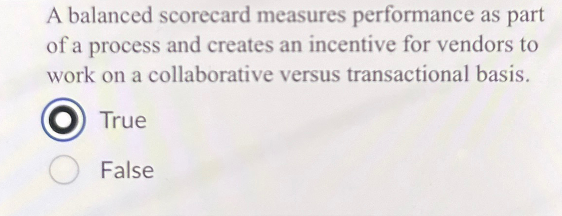 Solved A balanced scorecard measures performance as part of | Chegg.com