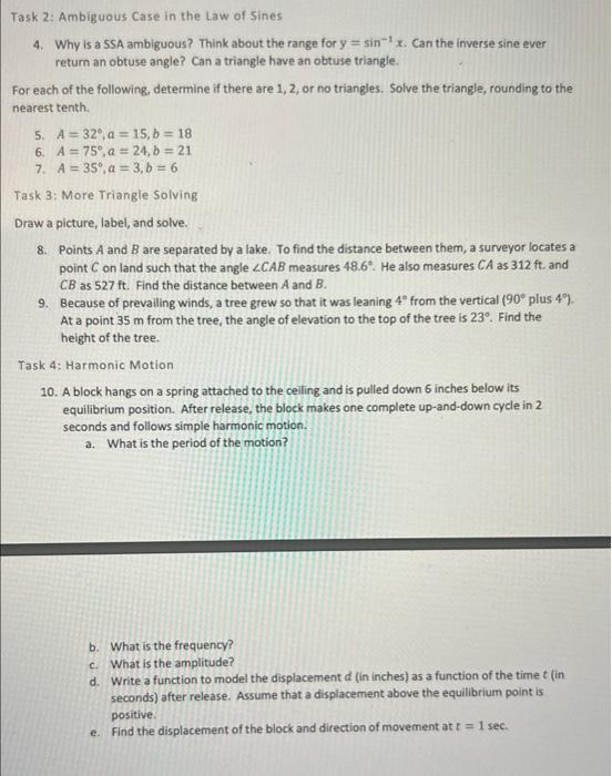 Solved Task 2: Ambiguous Case in the Law of Sines 4. Why is | Chegg.com