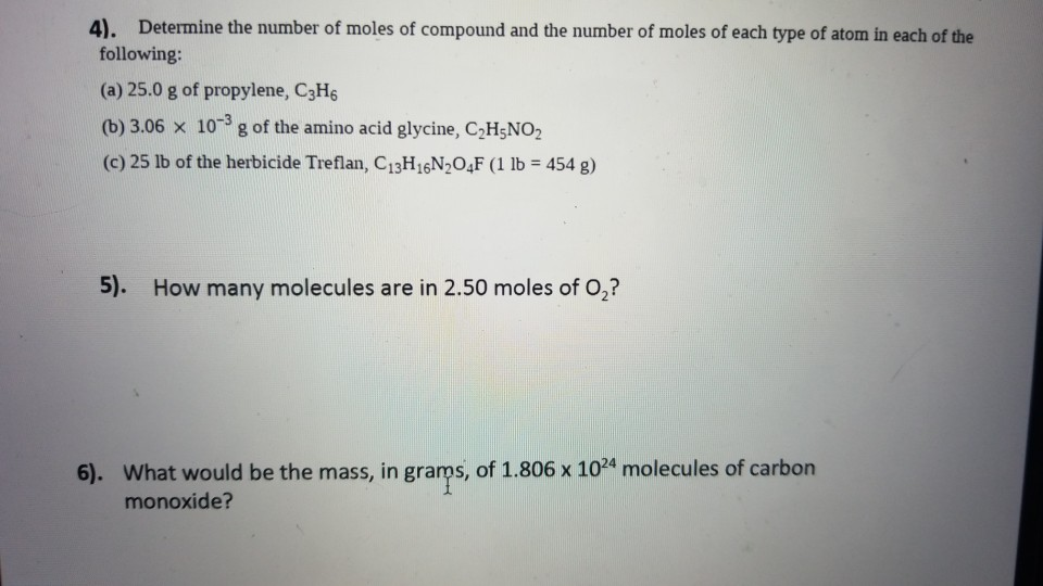 Solved 4 Determine The Number Of Moles Of Compound And The
