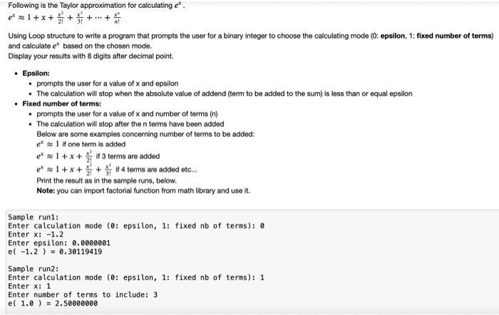Solved Following is the Taylor approximation for calculating | Chegg.com