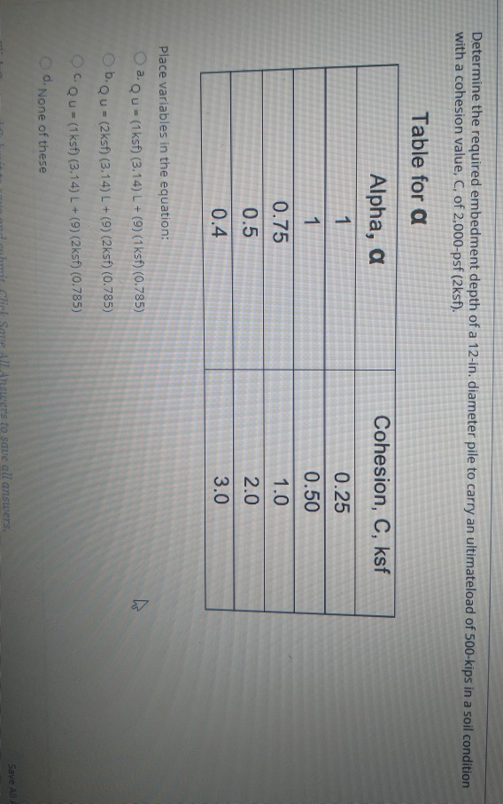 Solved Determine the required embedment depth of a 12-in. | Chegg.com