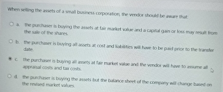 Solved When selling the assets of a small business | Chegg.com