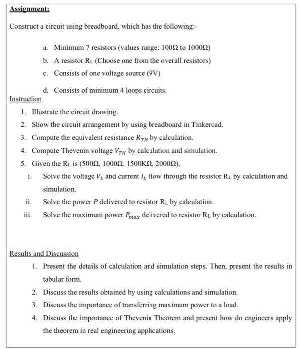 Solved Assignment: Construct a circuit using breadboard, | Chegg.com
