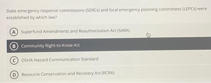Solved State emergency response commissions (SERCS) and | Chegg.com