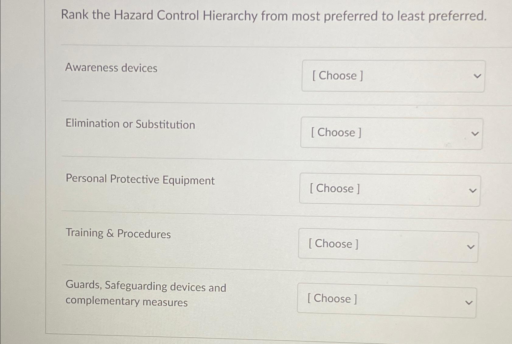 Solved Rank the Hazard Control Hierarchy from most preferred | Chegg.com