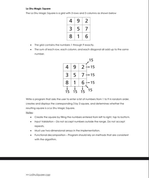 Solved Lo Shu Magic Square The Lo Shu Magic Square is a grid | Chegg.com