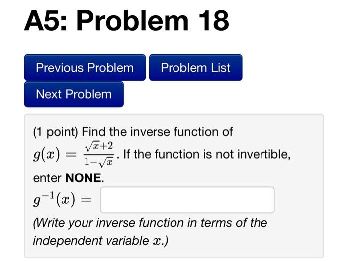 Solved A5: Problem 18 Previous Problem Next Problem (1 | Chegg.com