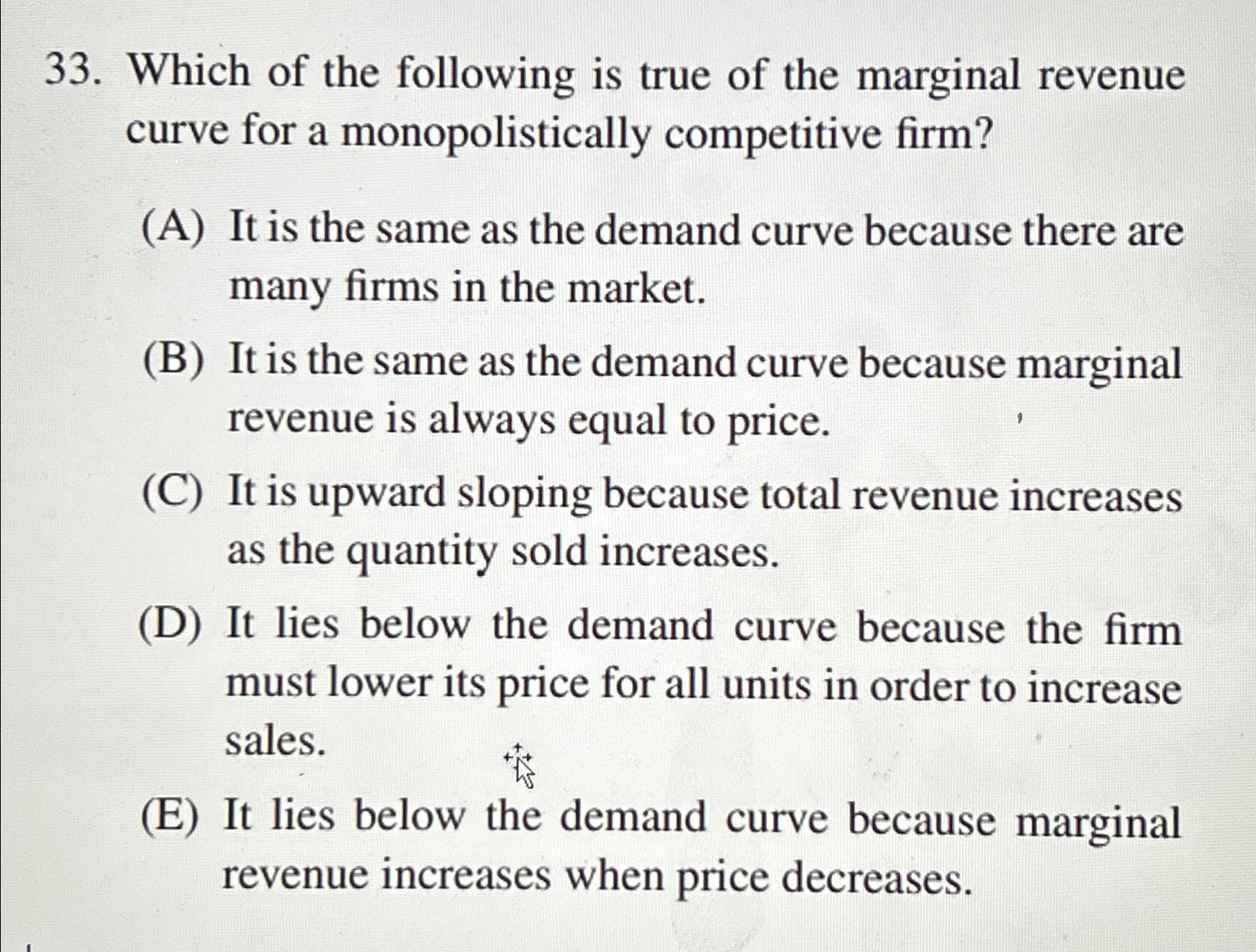 Solved Which of the following is true of the marginal | Chegg.com