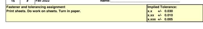 Solved Fastener and tolerancing assignment Print sheets. Do | Chegg.com