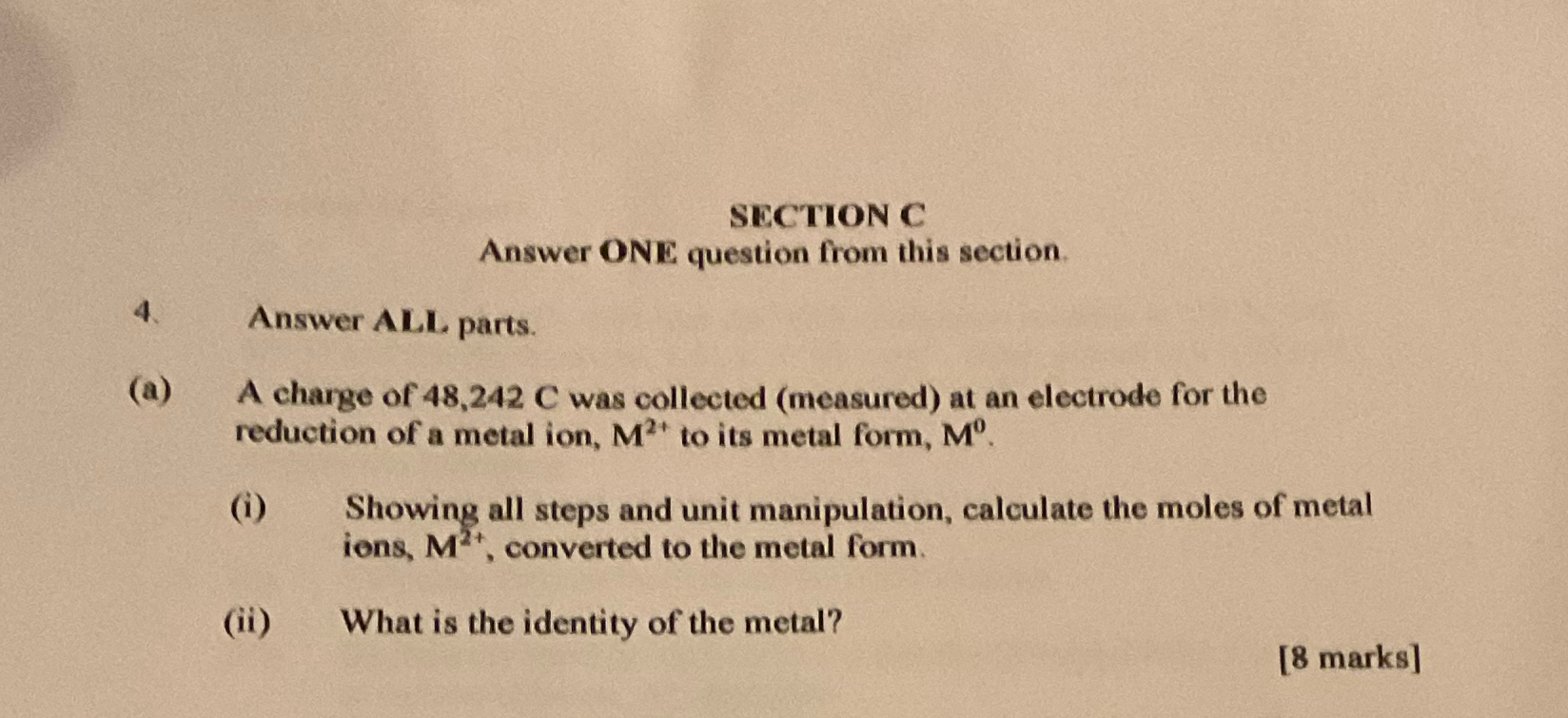 Solved SECTION CAnswer ONE question from this section.4. | Chegg.com