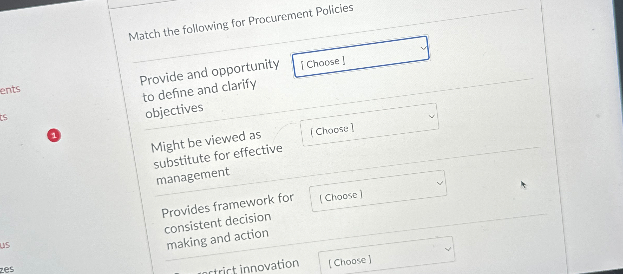 Solved Match the following for Procurement PoliciesProvide | Chegg.com