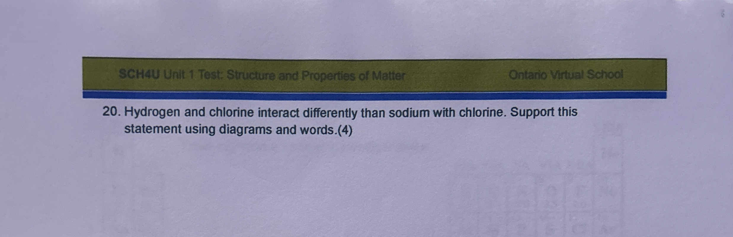 Solved SCH4U Unit 1 ﻿Test: Structure and Properties of | Chegg.com