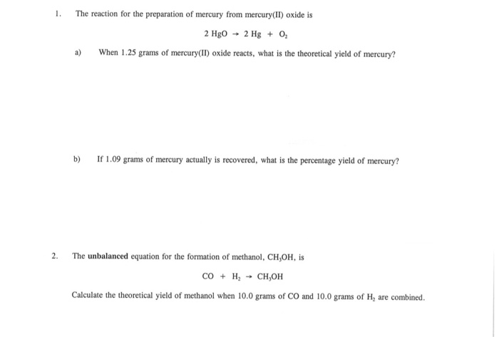 Solved 1. The reaction for the preparation of mercury from | Chegg.com