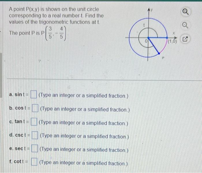 Solved A point P(x,y) is shown on the unit circle | Chegg.com