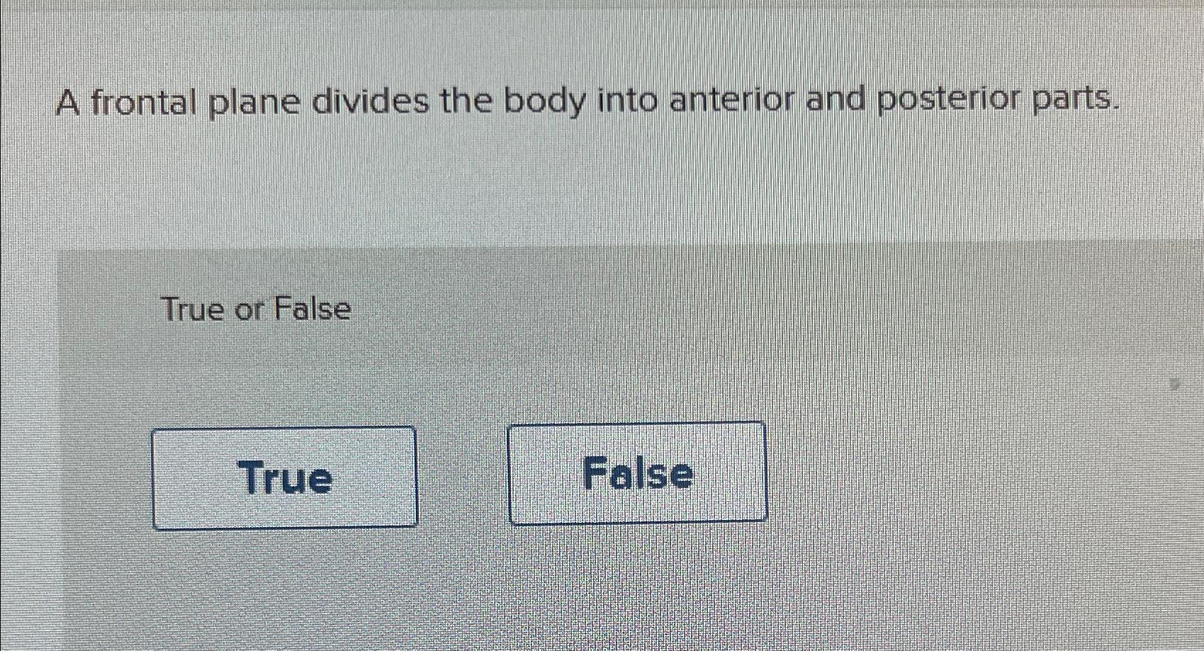 Solved A frontal plane divides the body into anterior and | Chegg.com
