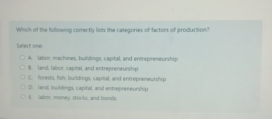 Solved Which of the following correctly lists the categories | Chegg.com