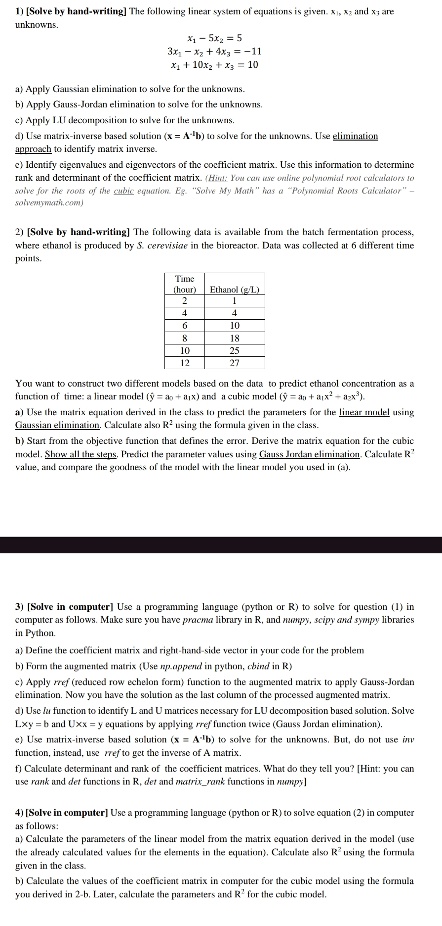 [Solve by hand-writing] ﻿The following linear system | Chegg.com