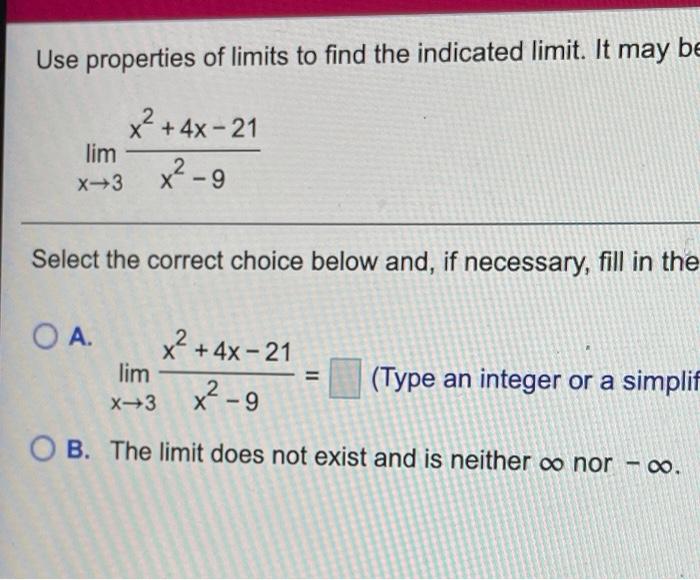 Solved Use properties of limits to find the indicated limit. | Chegg.com