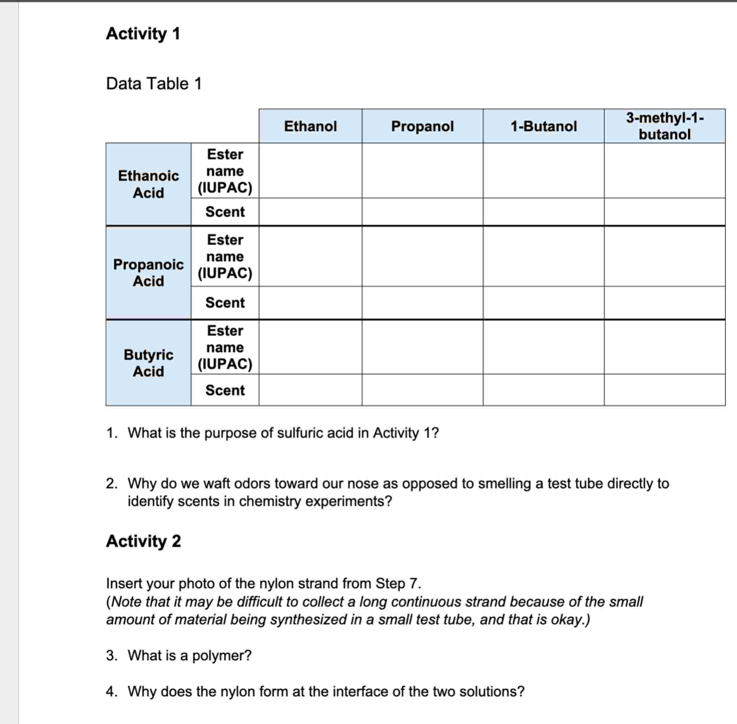 Solved Activity 1Data Table 11. ﻿What is the purpose of | Chegg.com
