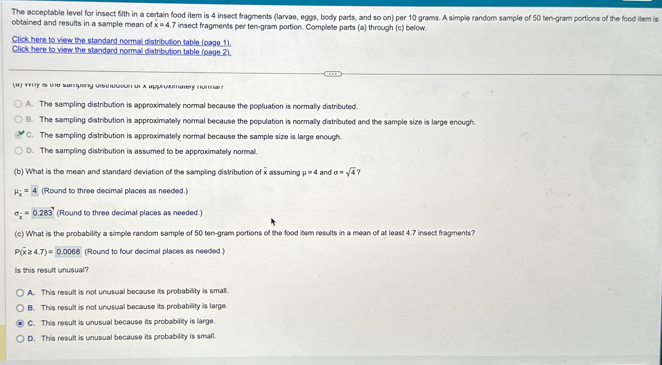 Solved The acceptable level for insect filth in a certain | Chegg.com