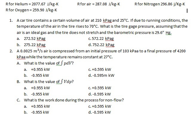 Solved Rfor air = 287.08 J/kg-K Rfor Nitrogen 296.86 j/kg-K | Chegg.com