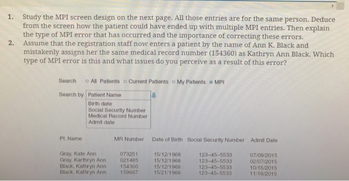 1. Study the MPI screen design on the next page. All | Chegg.com