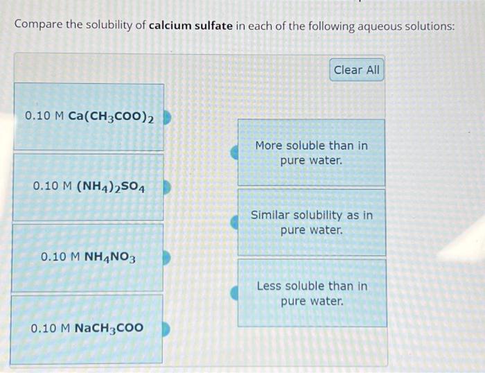 Solved Compare the solubility of calcium sulfate in each of | Chegg.com