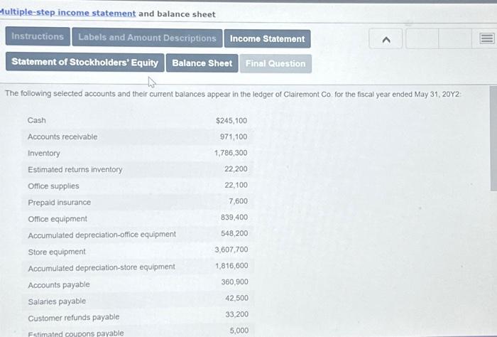 Solved Multiple-step income statement and balance | Chegg.com