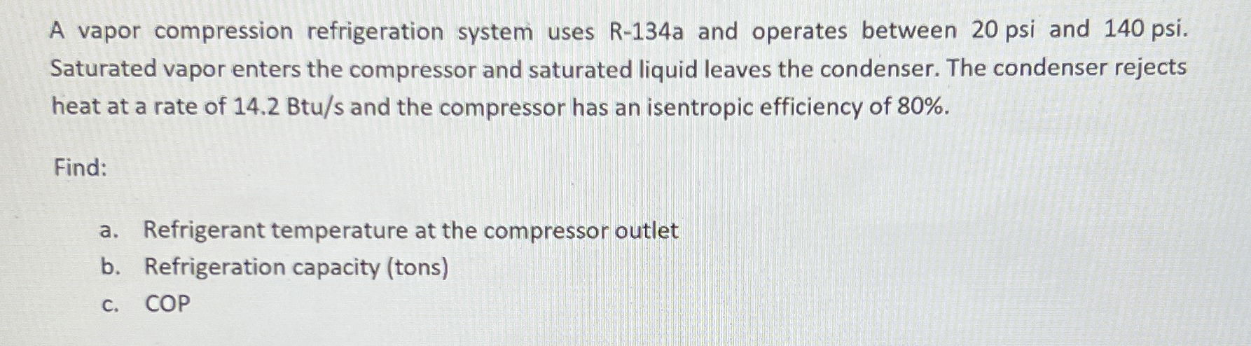 Solved A vapor compression refrigeration system uses R-134a | Chegg.com