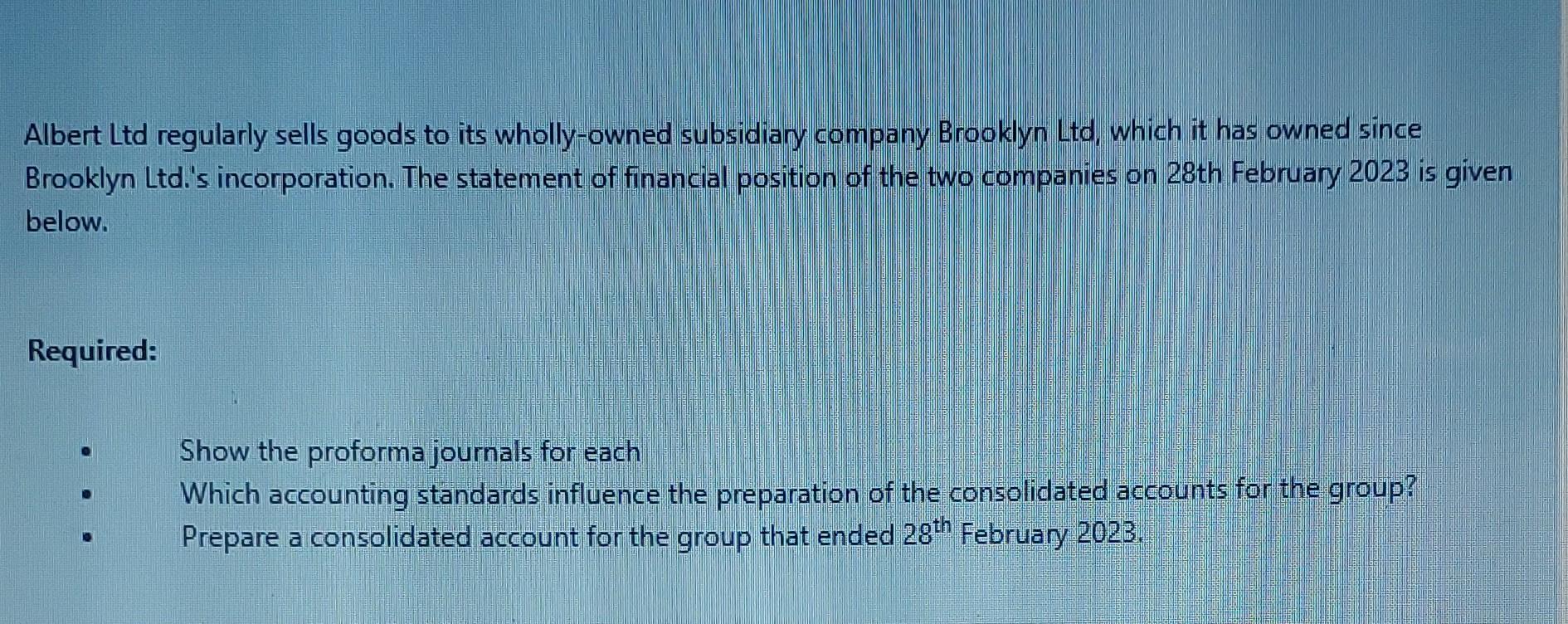 Solved Albert Ltd regularly sells goods to its wholly-owned | Chegg.com