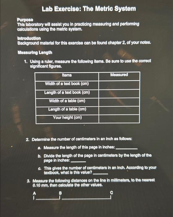Lab Exercise: The Metric System Purpose This | Chegg.com