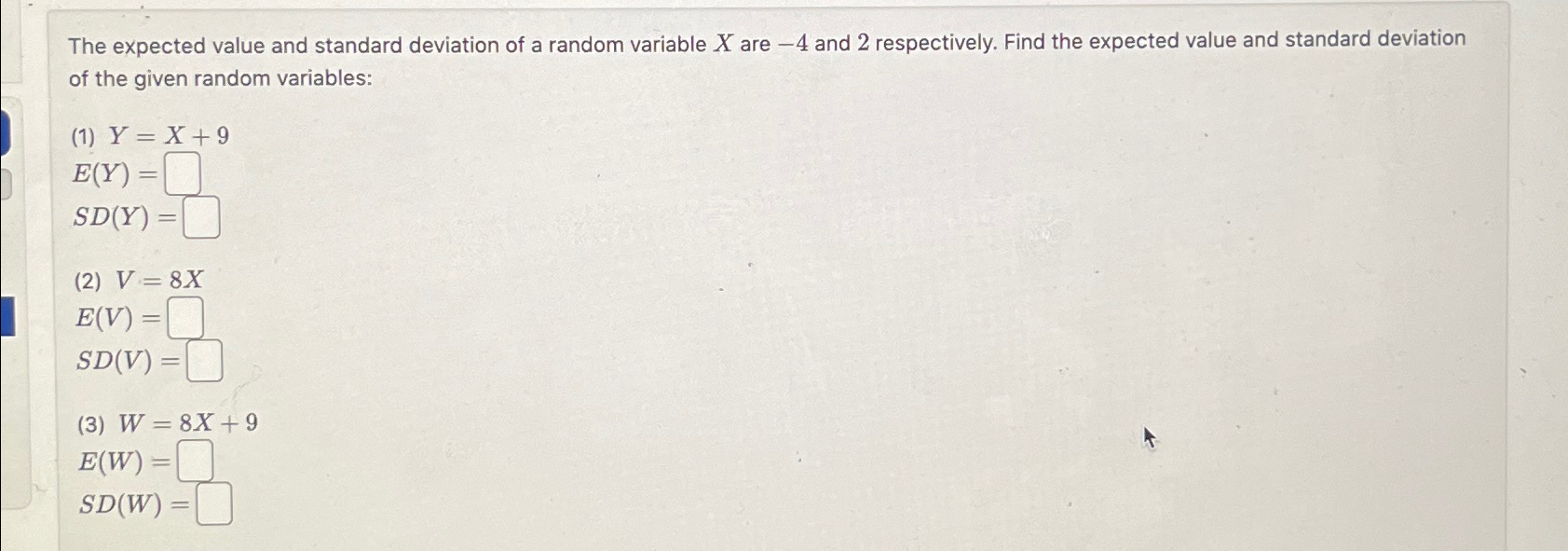 Solved The expected value and standard deviation of a random | Chegg.com