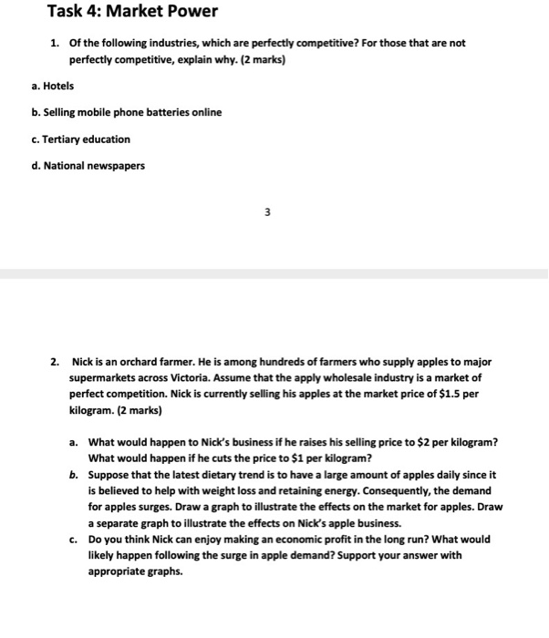 Solved Task 4: Market Power 1. Of the following industries, | Chegg.com