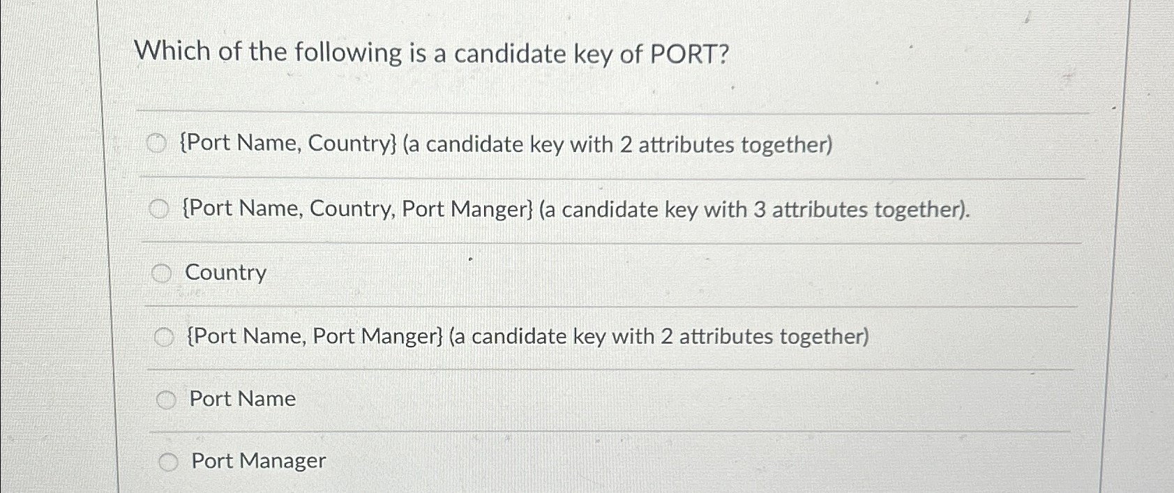 Solved Which of the following is a candidate key of | Chegg.com