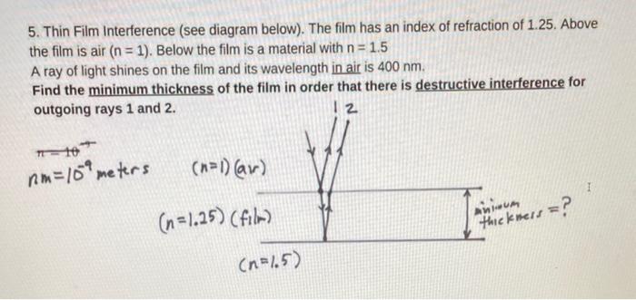 Solved 5. Thin Film Interference (see diagram below). The | Chegg.com