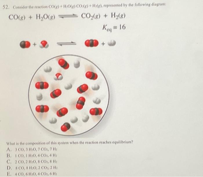 Solved 52. Conside the reaction CO(g)+HO(g)CO(g)+H(g), | Chegg.com