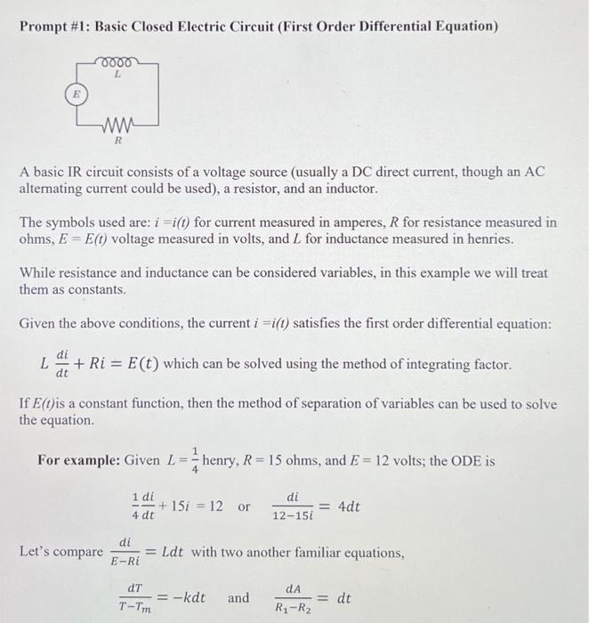 Solved Prompt \#1: Basic Closed Electric Circuit (First | Chegg.com