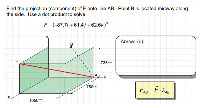 Solved Find the projection (component) ﻿of F ﻿onto line AB. | Chegg.com