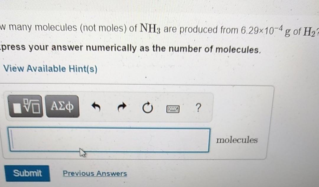 Solved w many molecules (not moles) of NH3 are produced from | Chegg.com