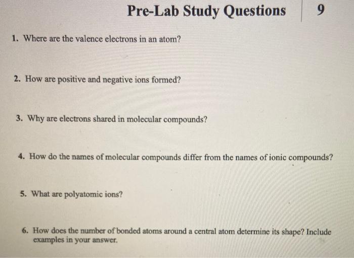 Solved Pre-Lab Study Questions 9 1. Where are the valence | Chegg.com Solved Pre-Lab Study Questions 9 1. Where are the valence | Chegg.com