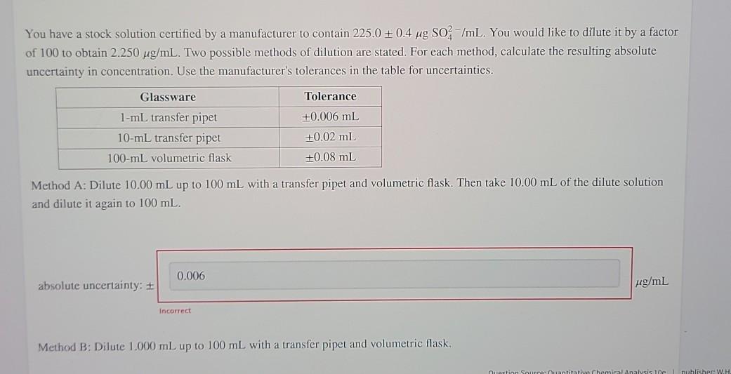 Solved You have a stock solution certified by a manufacturer | Chegg.com