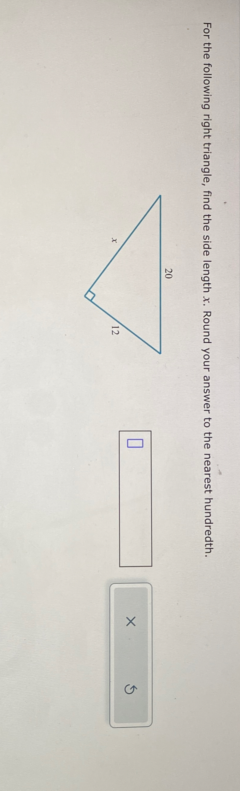 Solved For the following right triangle, find the side | Chegg.com