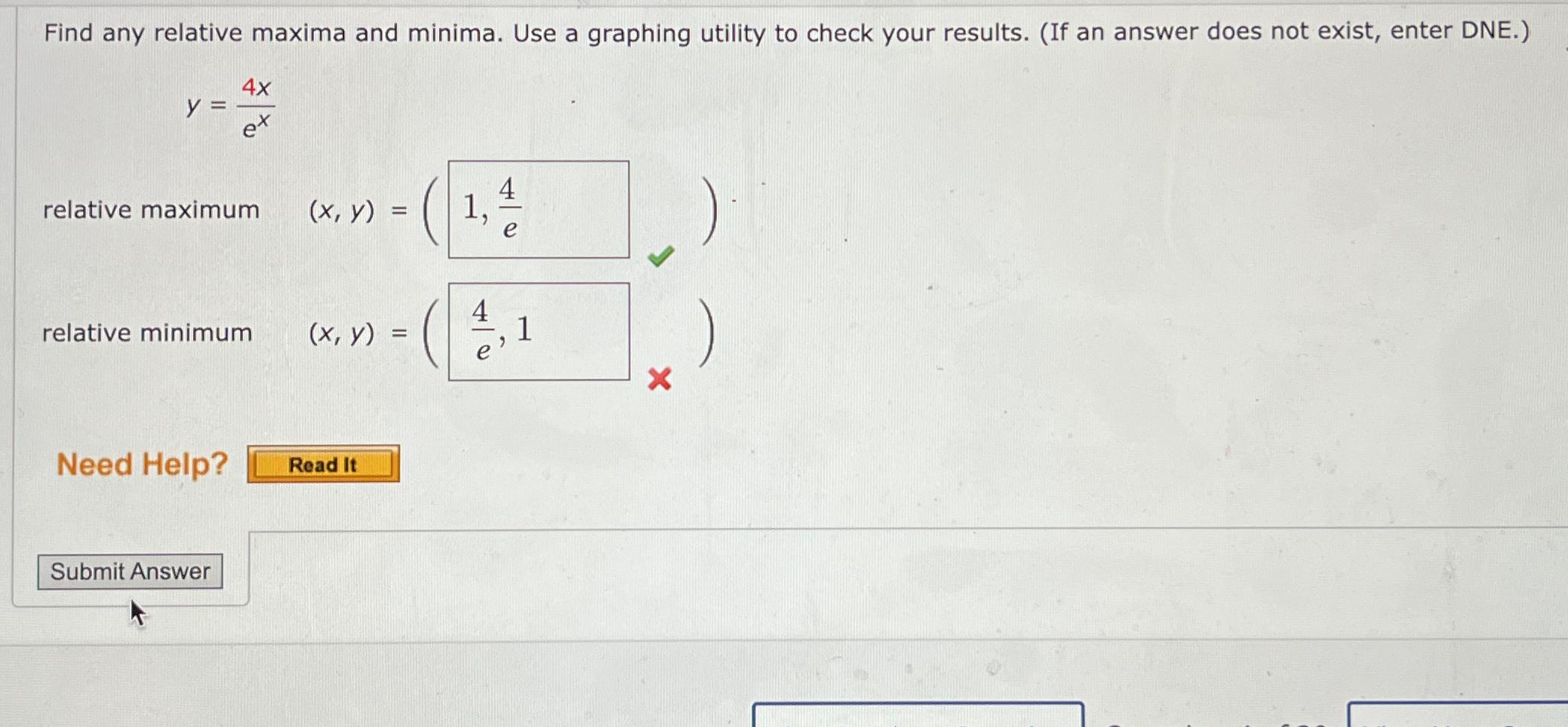 Solved Find any relative maxima and minima. Use a graphing | Chegg.com