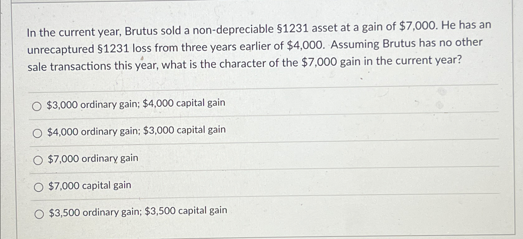 Solved In the current year, Brutus sold a non-depreciable | Chegg.com