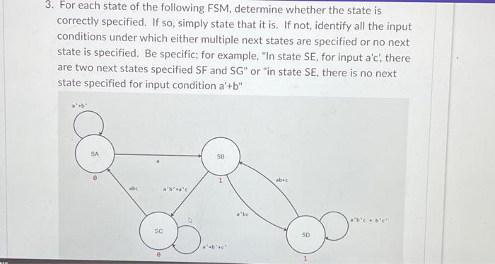 Solved 3. For each state of the following FSM, determine | Chegg.com