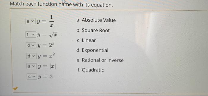 Solved Match each function name with its equation. 1 ey= 2 | Chegg.com